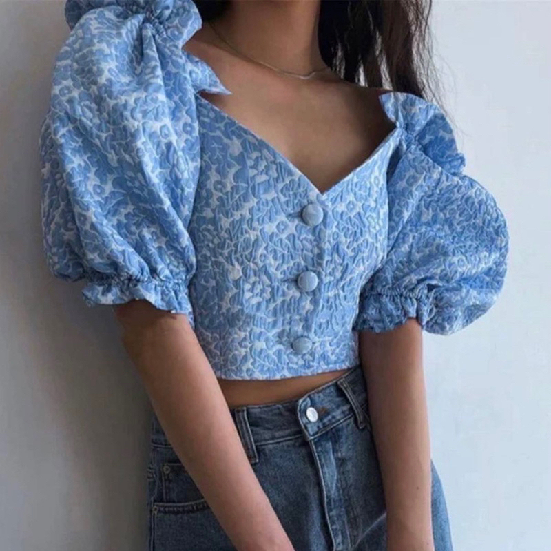 Jual Lhea Top (Korean Ruffle Puff Floral Textured Top Import Bangkok ...