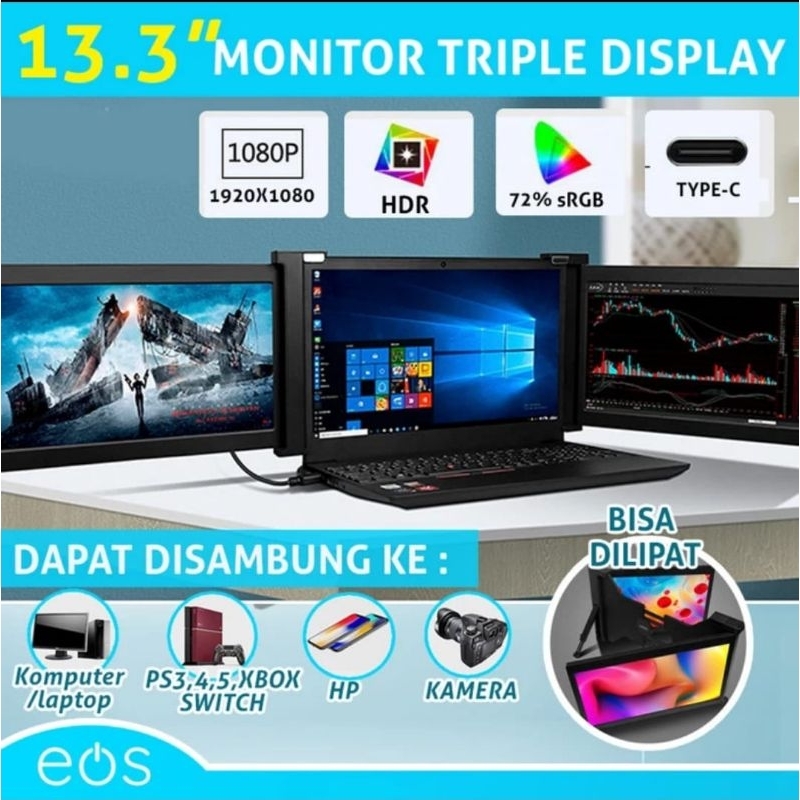 Jual Portable Monitor Triple Display FHD 1920x1080 10.1 11.6 11.9 13.3 ...