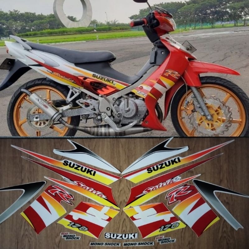 Jual Sticker striping suzuki satria 2tak hiu merah putih laminasi glosy ...