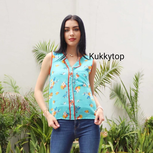 Jual Kukky Top Eillen Blouse Sifon Flower Korean Style 7710 | Shopee ...
