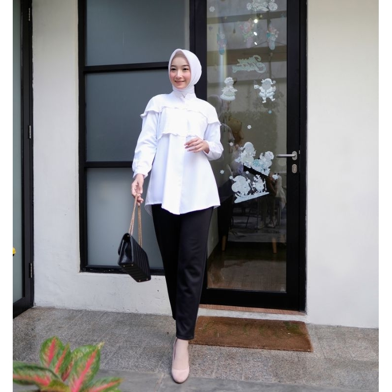 Jual Malikha Blouse Baju Atasan Putih Wanita Kerja Lengan Panjang ...