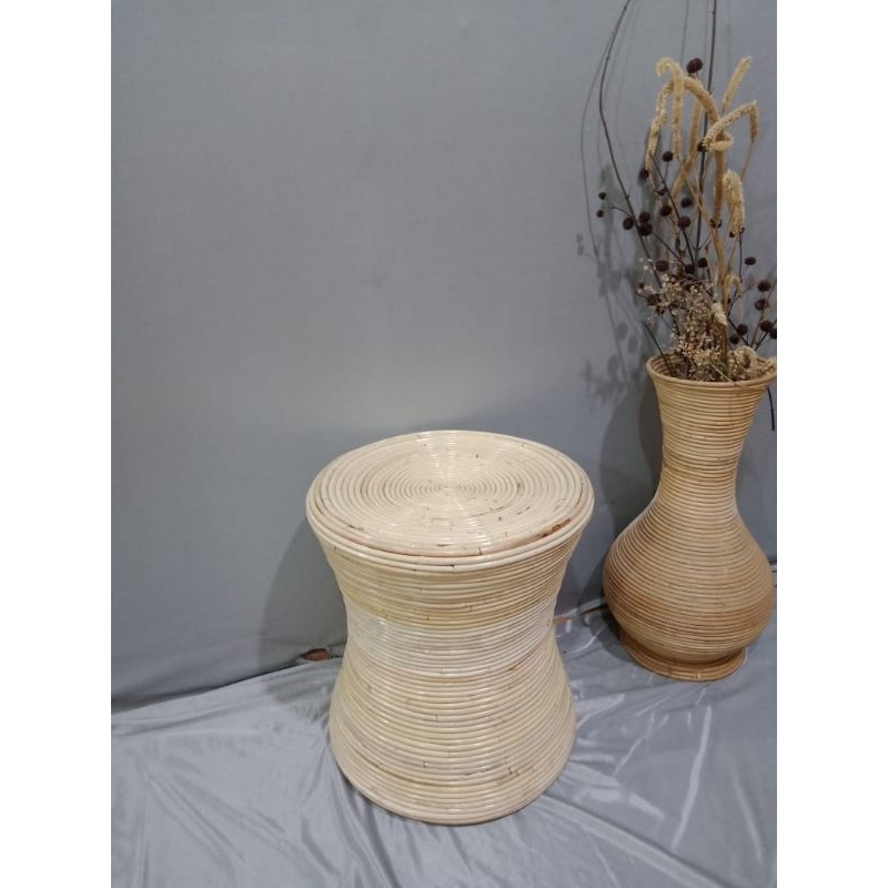 Jual stool meja rotan/ stool dudukan rotan/rattan round stool | Shopee ...