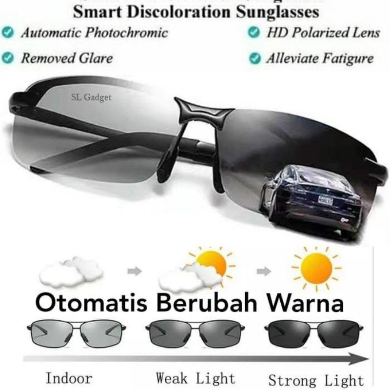 Jual Kacamata Photochromic Anti UV Polarized Anti Silau Siang Dan Malam Sunglasses Hitam Pria ...
