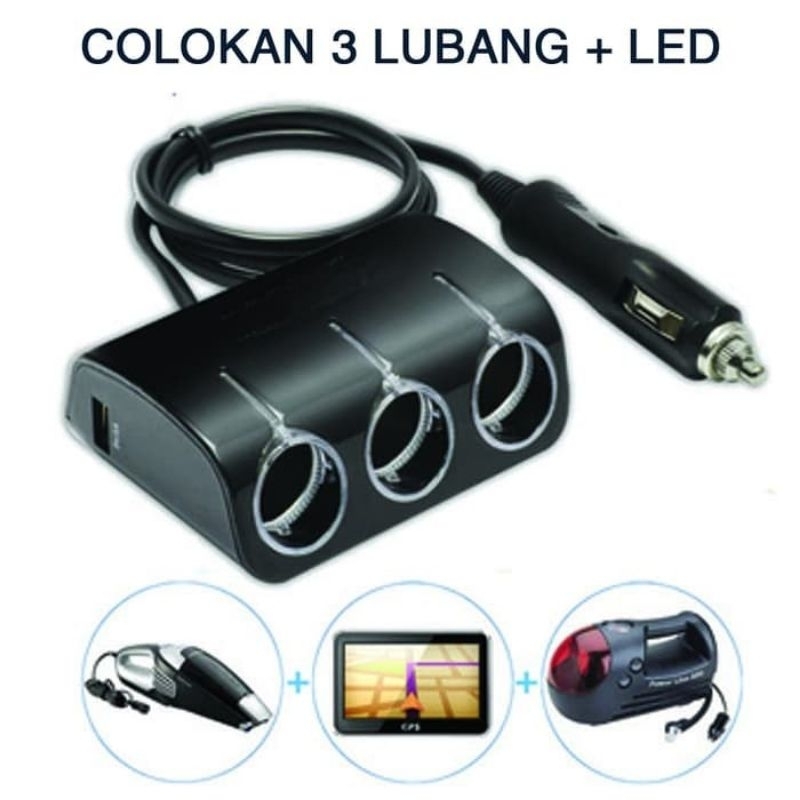 Jual Kepala Colokan Charger Handphone Mobil Lighter 3 Lubang Lighter ...