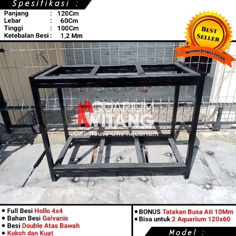 Jual Rak Aquarium 120x60 / Meja Aquarium Besi Hollo 2 susun Ukuran 120x60 / Rak Aquarium Besi ...