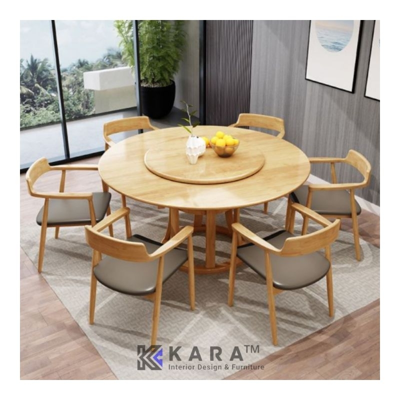 Jual Meja Makan Putar Set Kursi Cafe Kayu Jati / Round Dining Table Set ...