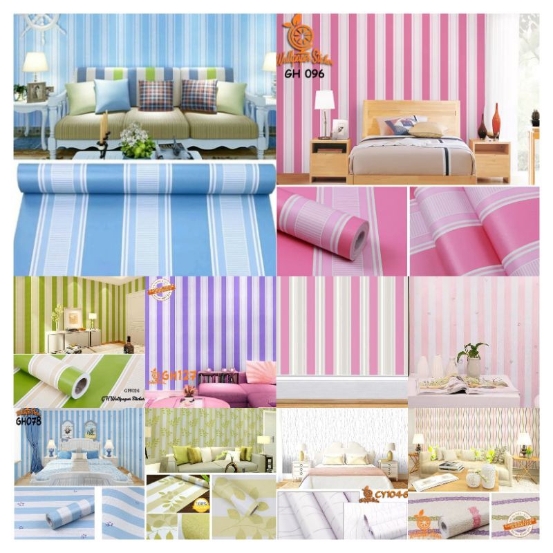 Jual Wallpaper Stiker Dinding Motif dan Karakter Premium Quality All Motif Salur Size 45cm x ...
