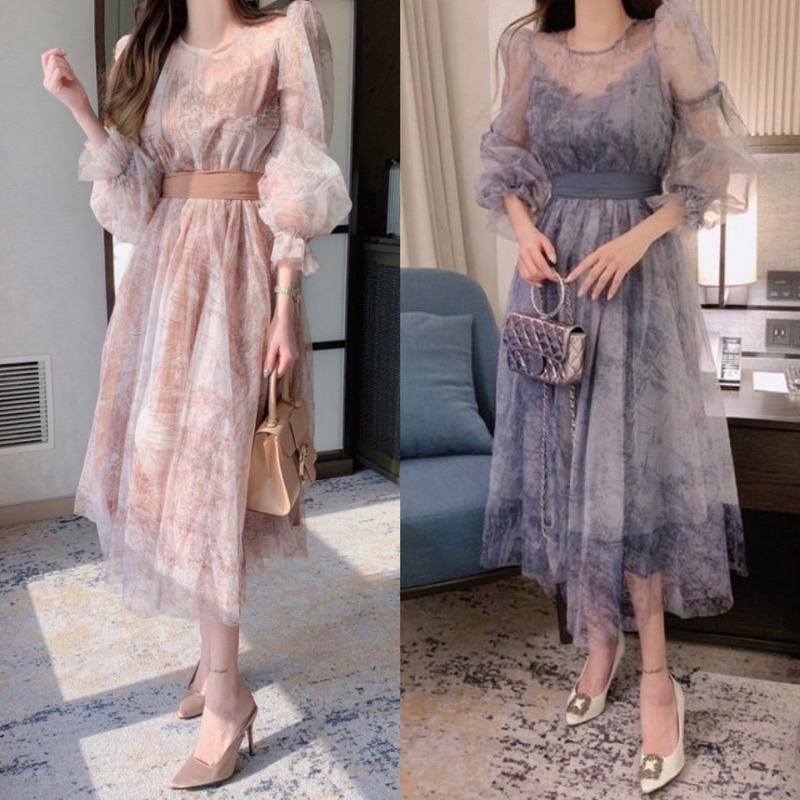 Jual Lucinta Dress Korean Floral Dinner Mewah Elegant Spring Prewed ...