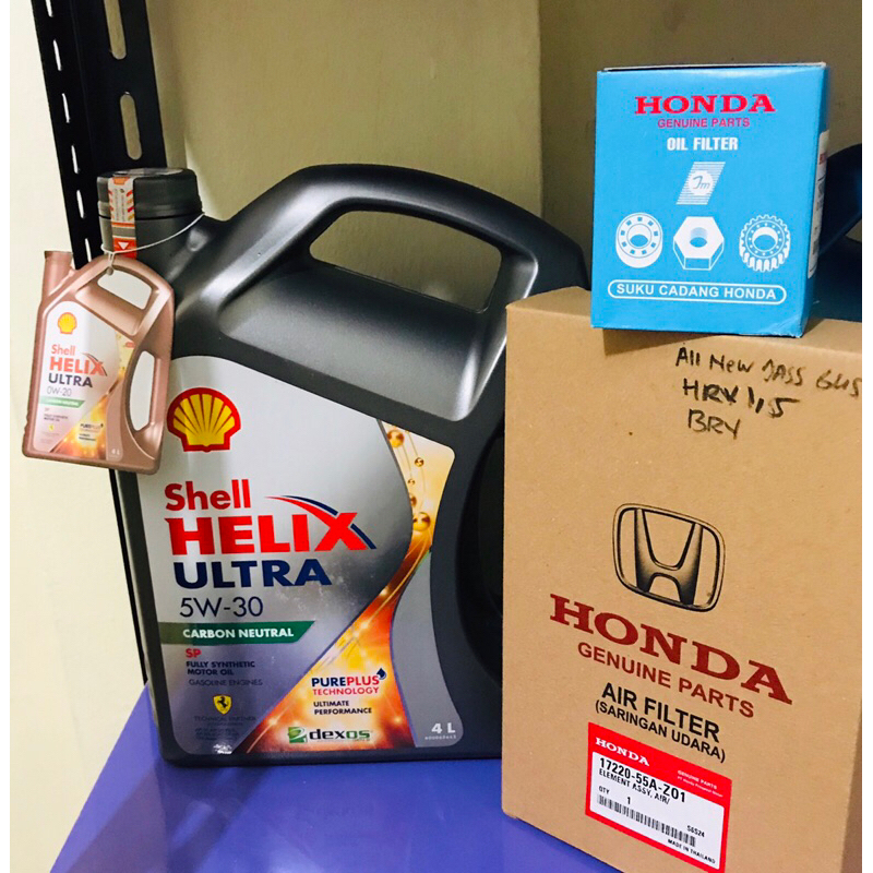 Jual Oli mesin shell helix ultra 5W 30 4L / paket filter + oli honda hrv 1,5 jazz rs gk5 brv ...