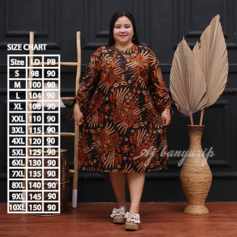 Jual (Aj Banyurip) Bisa COD Tunik Batik Murah Jumbo Manggar Sogan Size S-10XL LD 98cm-150cm Muat ...