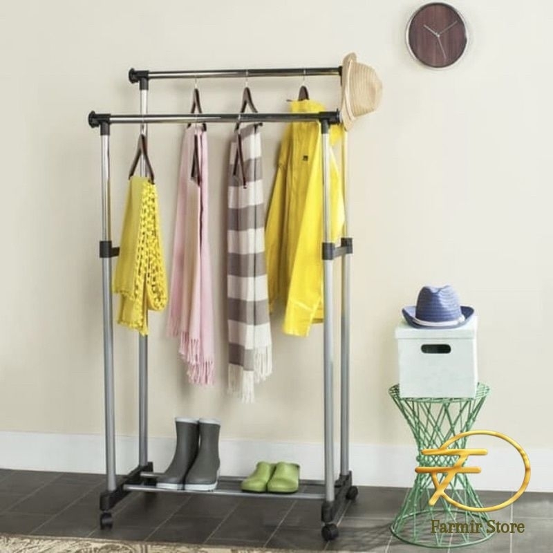 Jual Stan Hanger doble Rod Rack / Rak gantung pakaian 2 lapis | Shopee ...