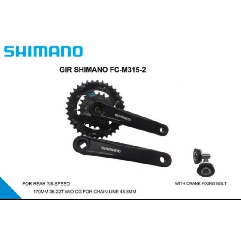 Jual Gir Crank Shimano FC-M315 - 2 Dual Speed 36-22T BB Kotak | Shopee Indonesia