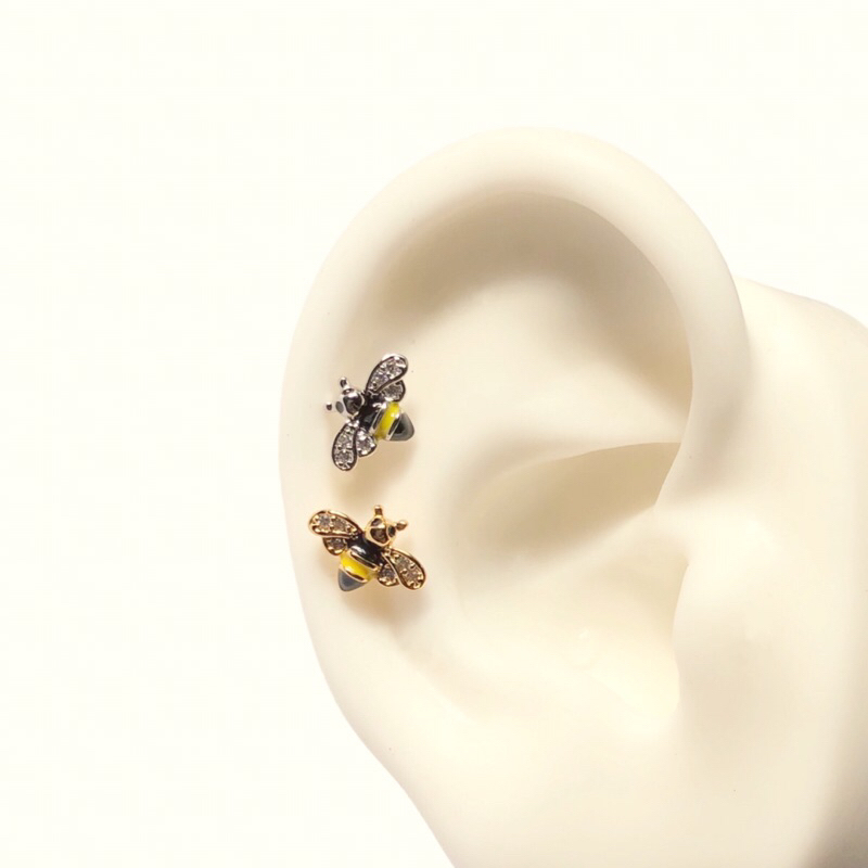 Jual bee ball-end earrings in SILVER & GOLD colour (K1) / anting tindik ...