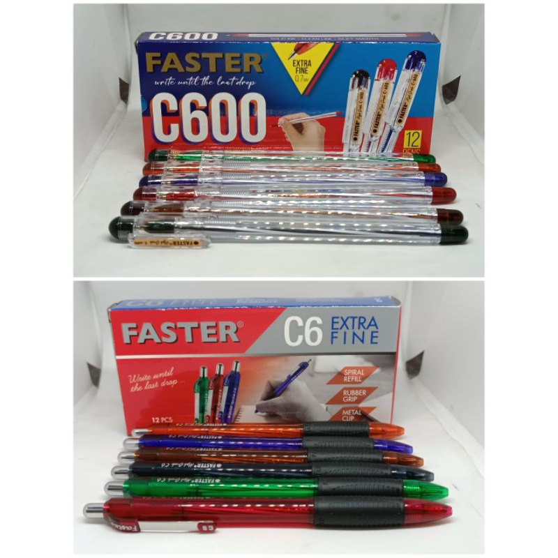 Jual Pulpen Balpoin Hitam Faster C6 C600 1 pak isi 12 pcs | Shopee ...