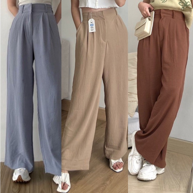 Jual Colette Pants | Loose Pants Highwaist Kulot Polos Bahan Premium ...