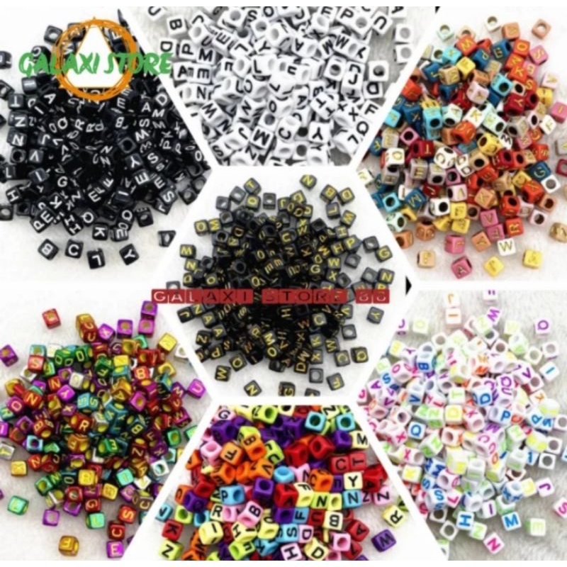 Jual 100Pcs Manik Manik Huruf Kotak Kubus Manik Manik Bahan Meronce ...