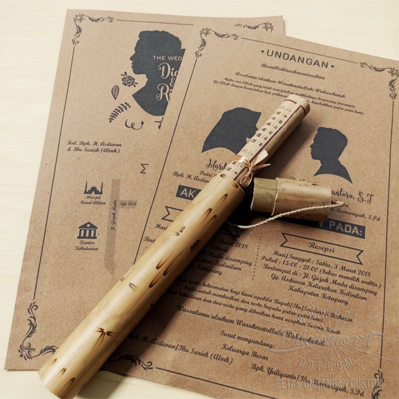 Jual Undangan bambu gulung biasa / undangan unik / undangan custom ...