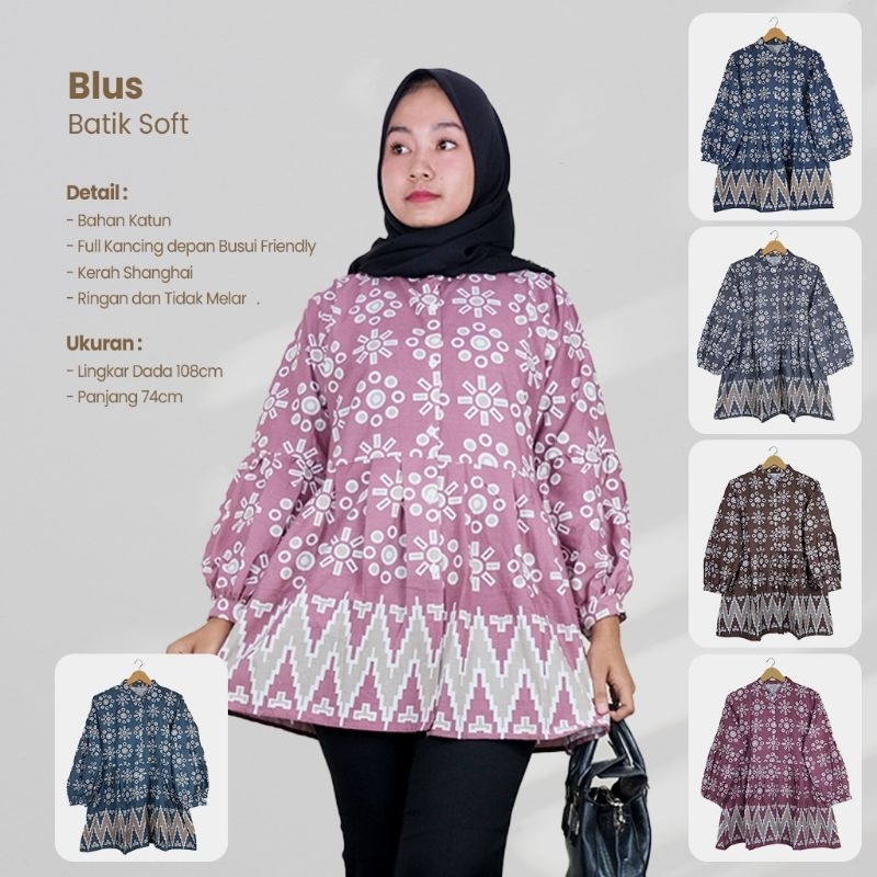 Jual Blus Batik Soft Lengan Panjang- Naira Batik | Shopee Indonesia