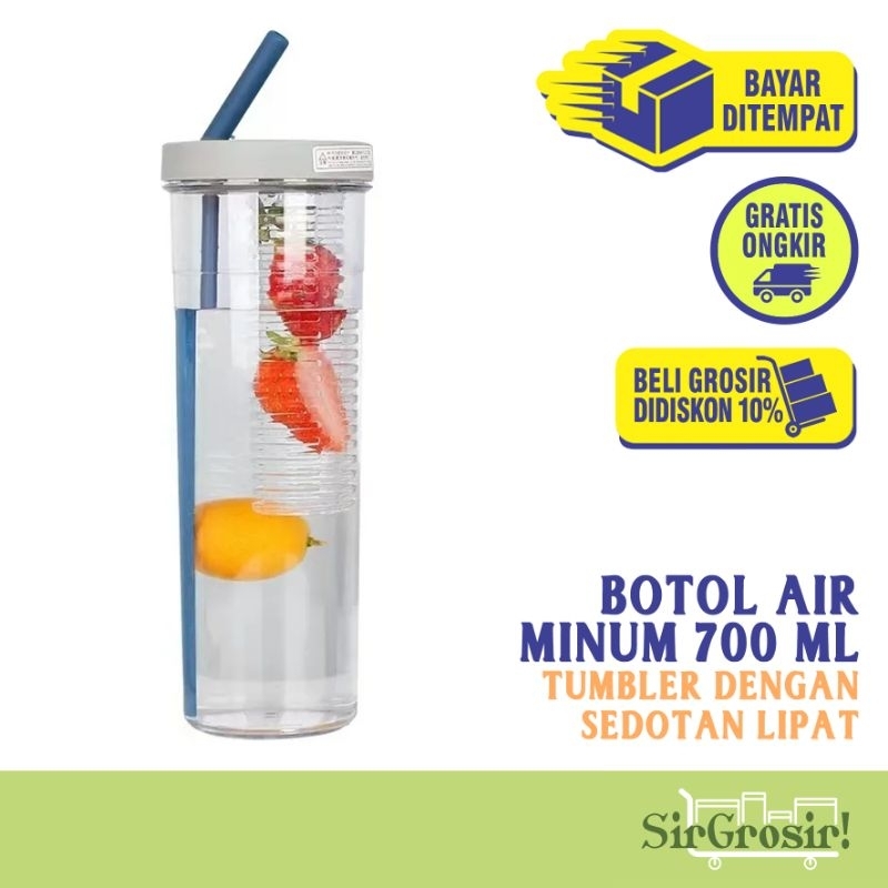 Jual WATER BOTTLE WITH STRAW - Botol Minum Transparan 700 ml Sedotan ...