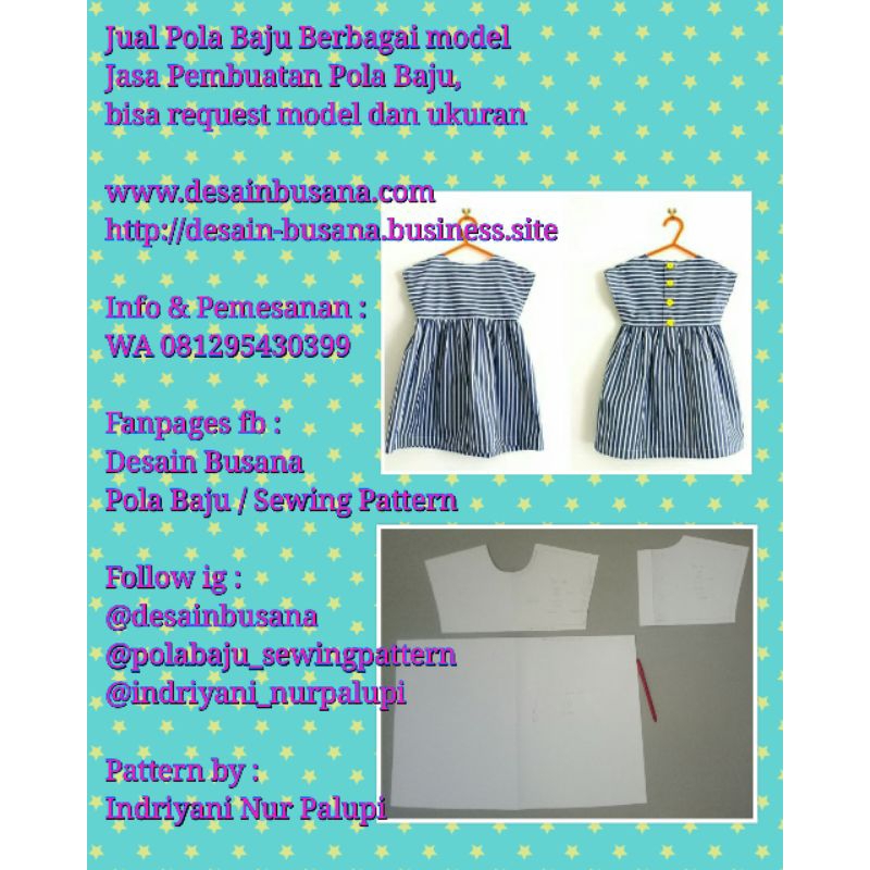 Jual Pola baju dress anak 019 lengan setali - Pola Instan Dress anak ...