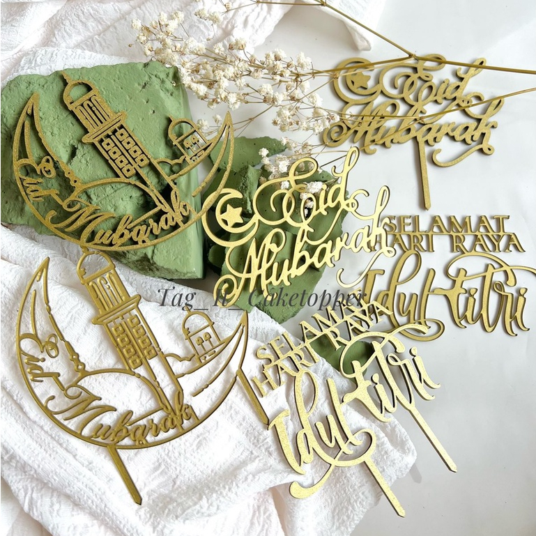 Jual Cake Topper / Gantungan Polos Eid Mubarak Bulan Mesjid Hang Tag ...