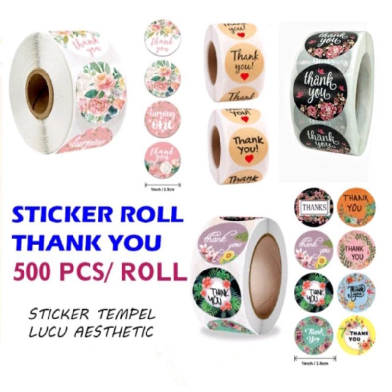 Jual 1 Roll 500 PCS Sticker Thank You Sticker Label Makanan Sticker ...