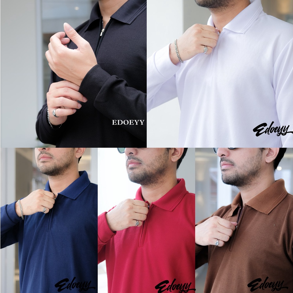Jual Kaos Polo Shirt Pria Zipper Lengan Panjang Baju Kerah Berkerah ...