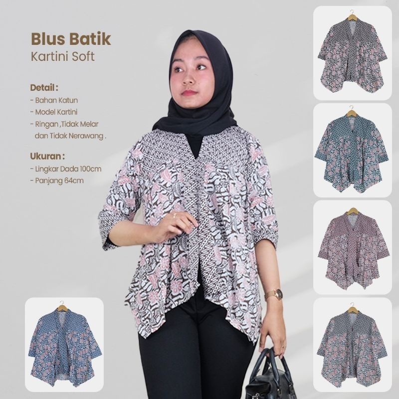 Jual Blus Kartini Motif Batik Soft Lengan 7/8 - Naira Batik | Shopee Indonesia