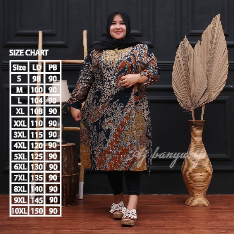 Jual (Aj Banyurip) COD Tunik Batik Murah Jumbo Kembang Seno Cokelat Size S-10XL LD 98cm-150cm ...