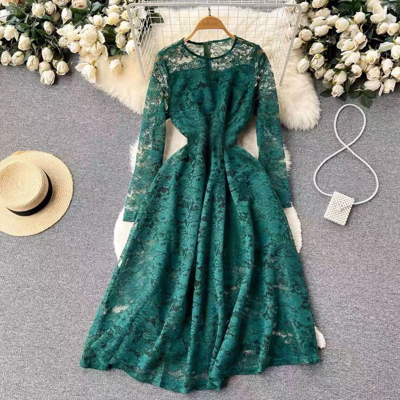 Jual Rui Dress Lace Mewah Korean Style Look Elegant Dinner Party Formal ...