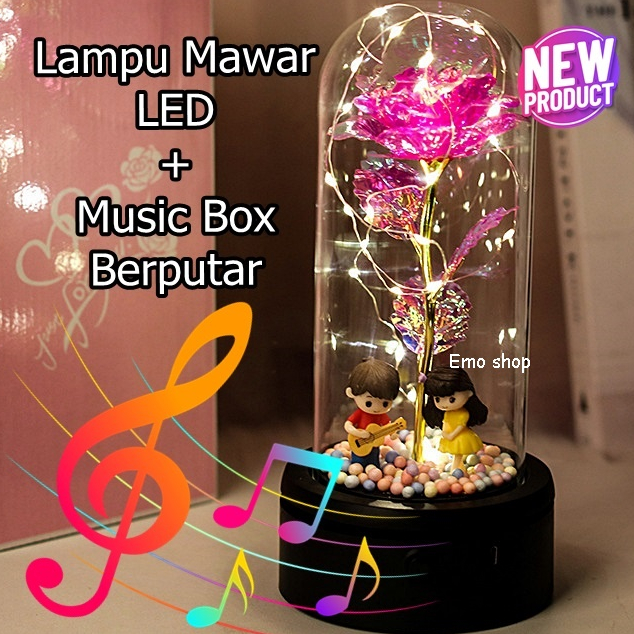 Jual Buket Bunga Mawar KACA LED menyala + Music Box kado valentine ...