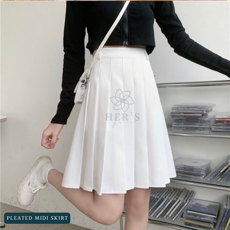 Jual Her's ID - Nana Midi Skirt Rok lipit midi ala korea Rok Lipat Rok ...