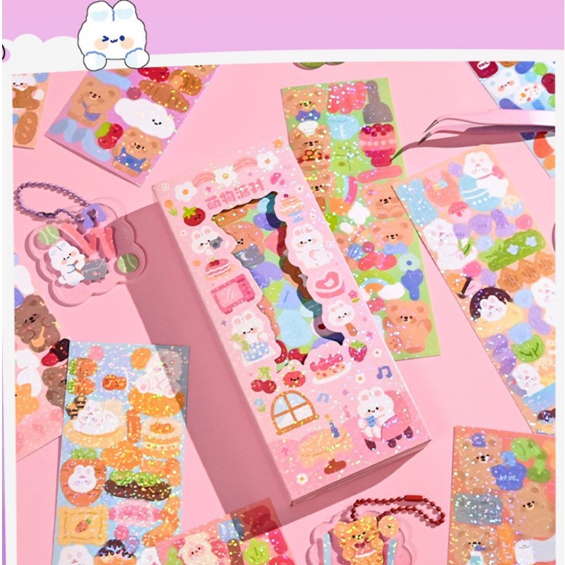 Jual 2 lembar stiker kilap random motif acak pita beruang bear rabbit ...