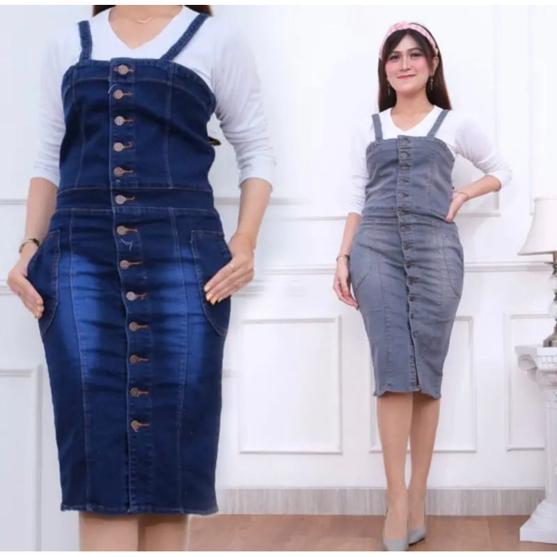 Jual Rok Overall 7/8 Jeans Tebal Standar & Jumbo | Shopee Indonesia