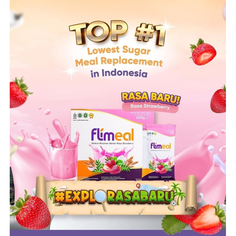 Jual FLIMEAL 1 box - Rasa baru stroberi, vanilla, taro (isi 12sachet ...