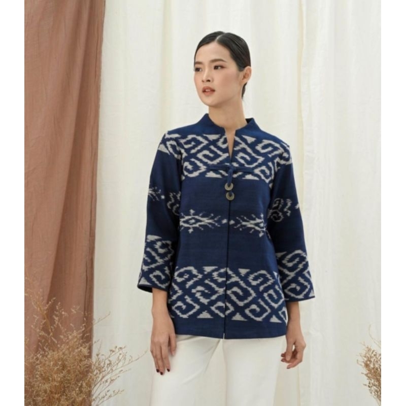 Jual Atasan baju kerja tenun motif toraja warna navy outer | Shopee ...