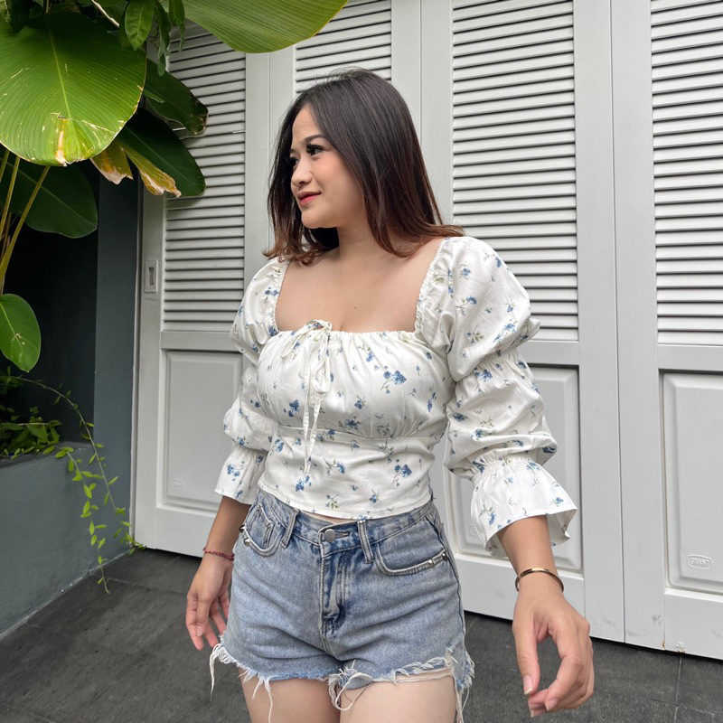 Jual Eugenia Floral Korean Crop Top | CHERISE | Shopee Indonesia