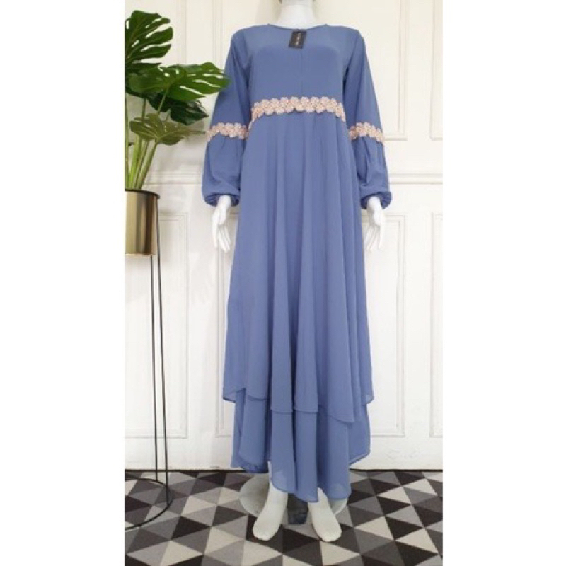 Jual gamis ceruti/gamis susun/dress wanita hijab/gamis renda/gamis ...
