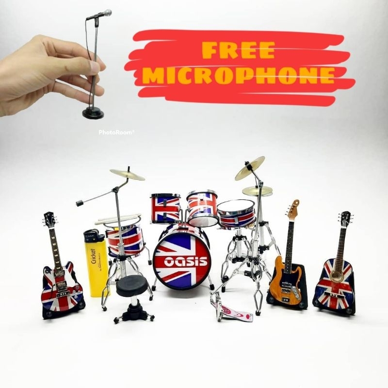 Jual miniatur drum set 1/12 oasis set plus 3 miniatur gitar free stand ...