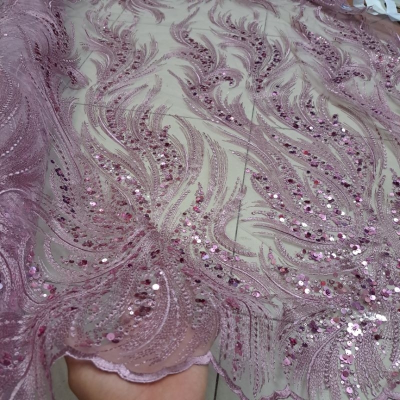 Jual (COD) bahan kain tulle luis full payett salur/ tille bordir mewah ...