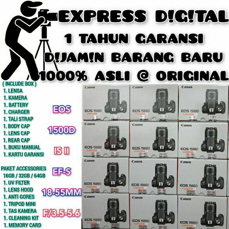 Jual CANON EOS 1500D EF-S 18-55MM IS II - CANON 1500D KIT UNIT ONLY ...