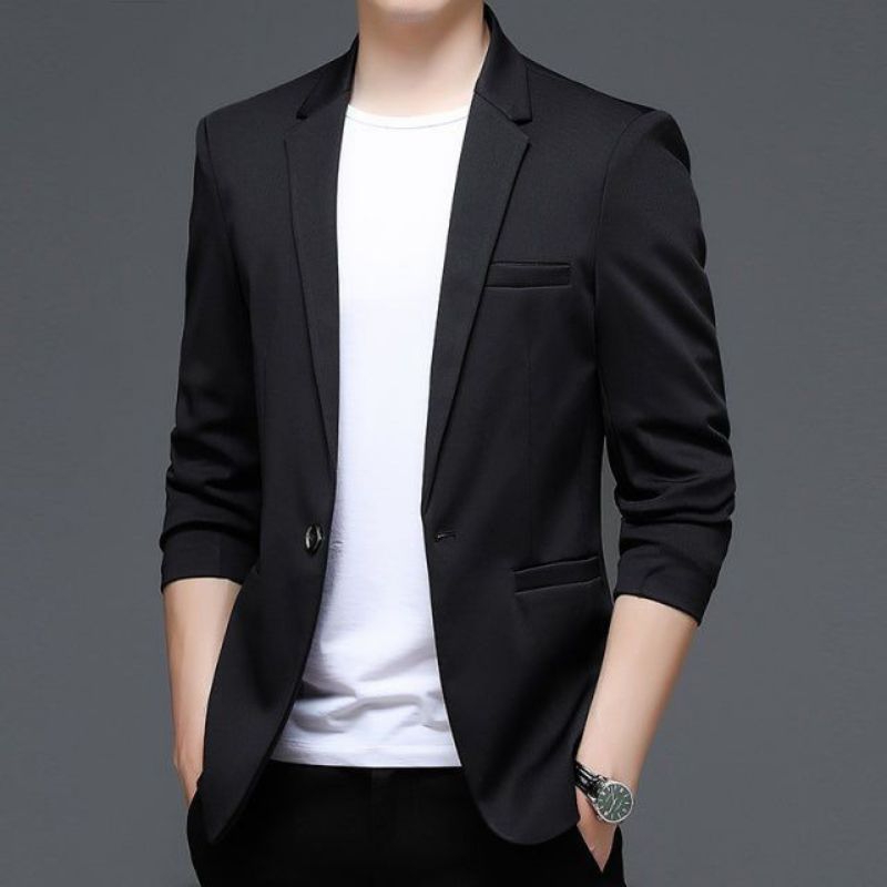 Jual Jas Blazer Pria Hitam Semi Formal Saku Tanpa Tutup Lengan Panjang ...