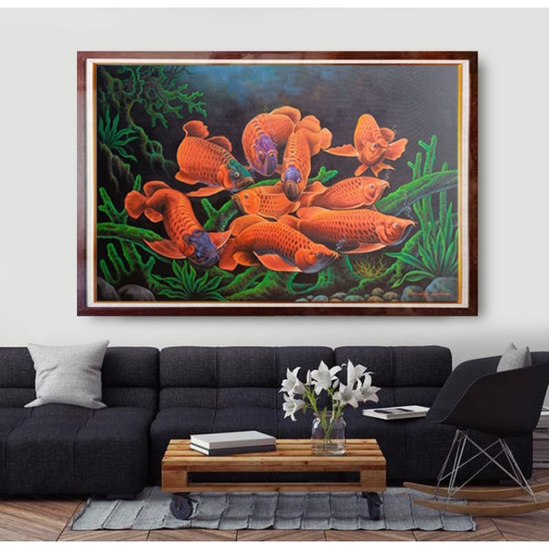 Jual Lukisan kanvas ikan arwana red berkualitas realis + frame siap ...