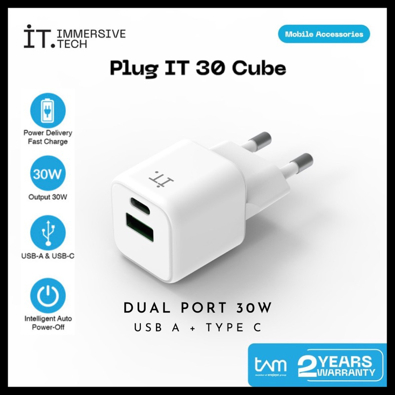 Jual IT Plug 30 Wall Charger Cube 30W Dual Port USB A + Type C Fast ...