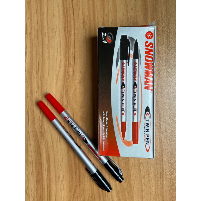Jual SNOWMAN Twin Pen ( Spidol 2 in 1 ) Hitam & Merah / Biru & Merah ...