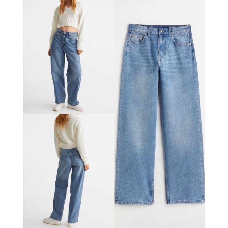 Jual H&m Loose Straight High Jeans | Shopee Indonesia