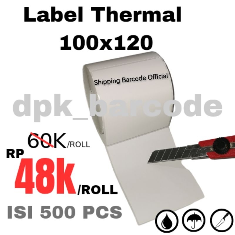 Jual Label Thermal 100x120 isi 500pcs, Kertas Thermal 100x120, Kertas Resi 100x120, Label ...