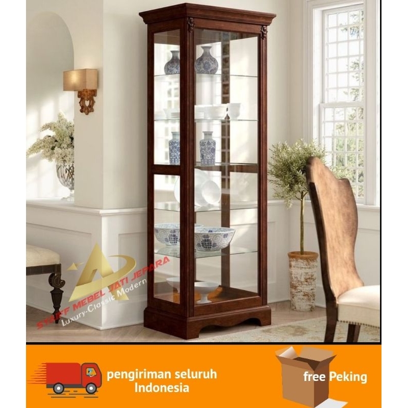 Jual lemari pajangan pintu kaca kayu jati prabot ruangan rumah | Shopee ...