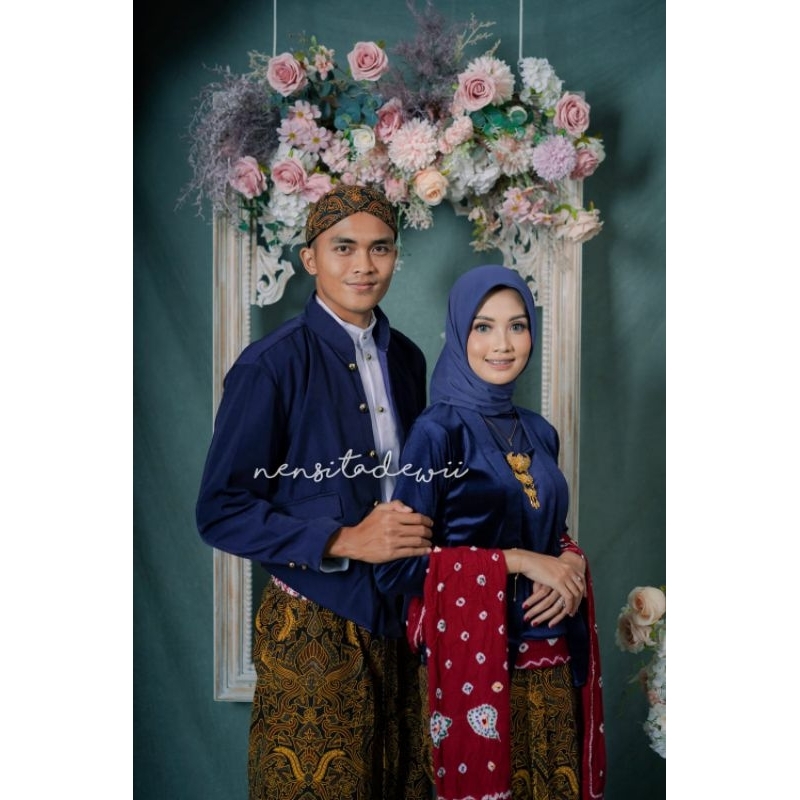 Jual [Navy] Baju Prewed Instan / Baju Adat Jawa + Selendang Jumputan, N ...