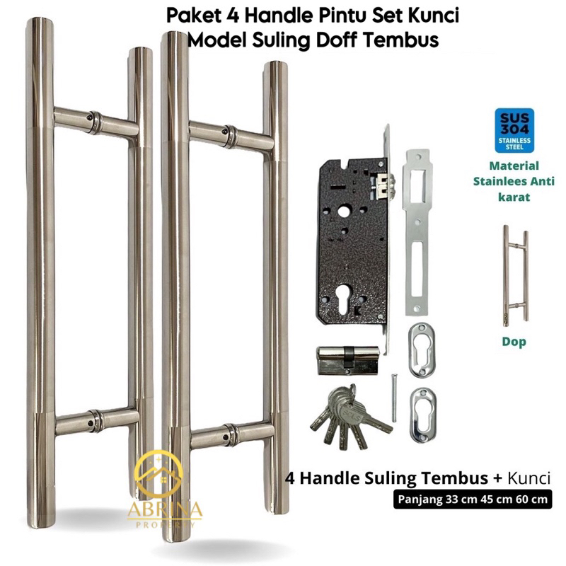 Jual paket 4 handle pintu kaki tembus model suling bulat stainless ...